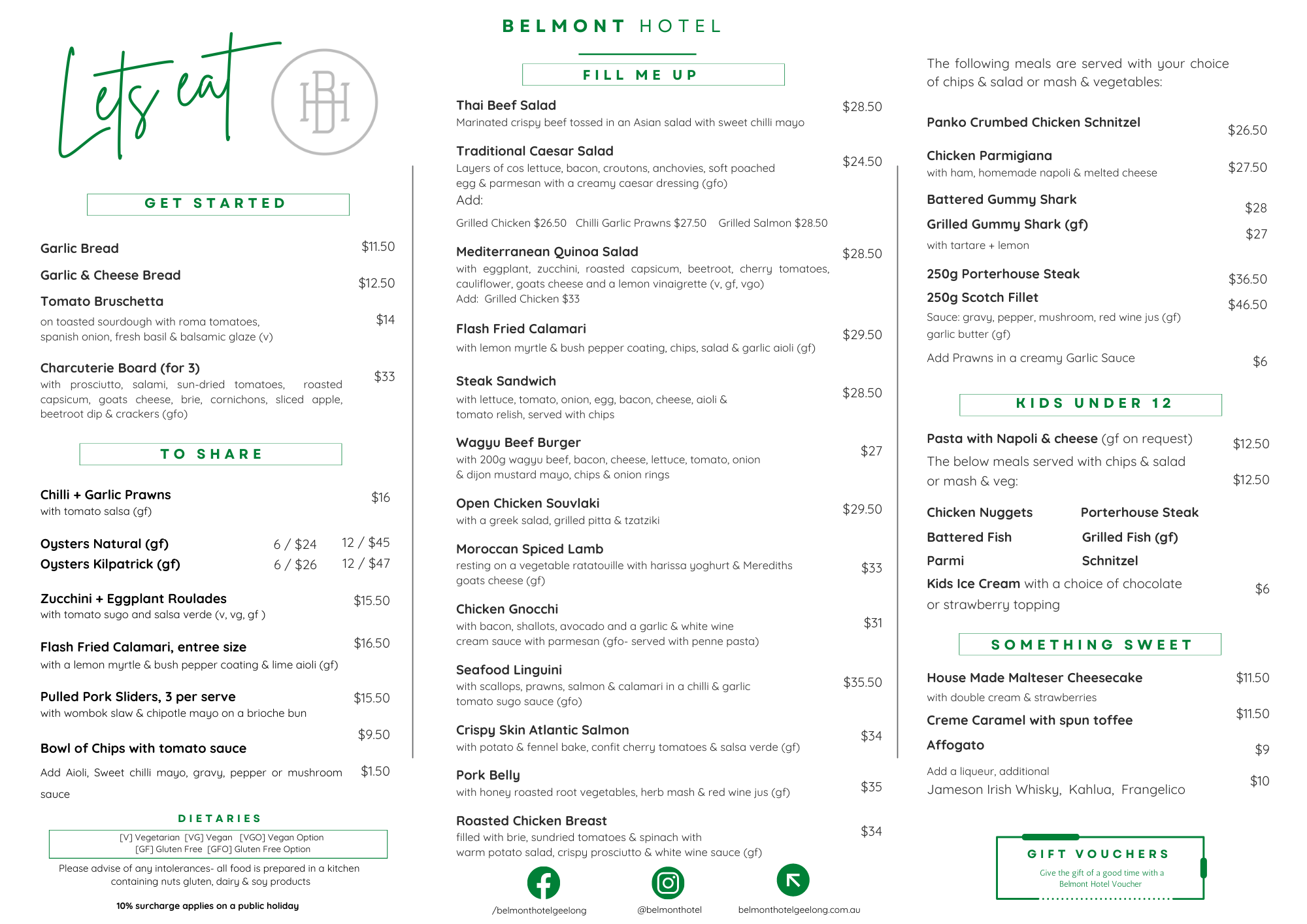 Geelong Restaurant & Bar Menus - Belmont Hotel