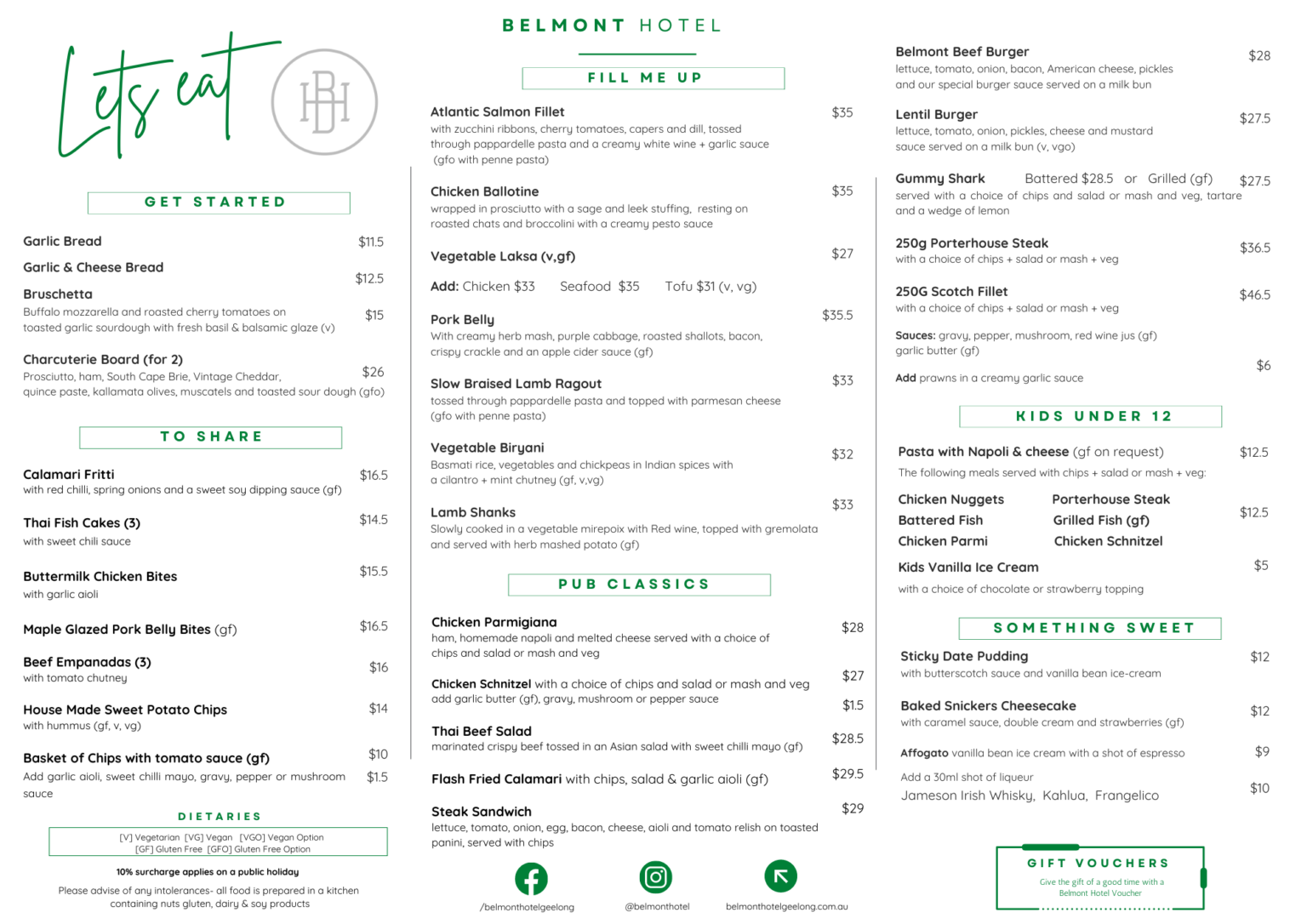 Geelong Restaurant & Bar Menus - Belmont Hotel