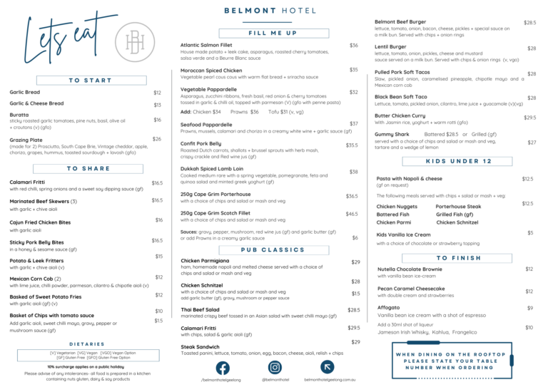 Geelong Restaurant & Bar Menus - Belmont Hotel