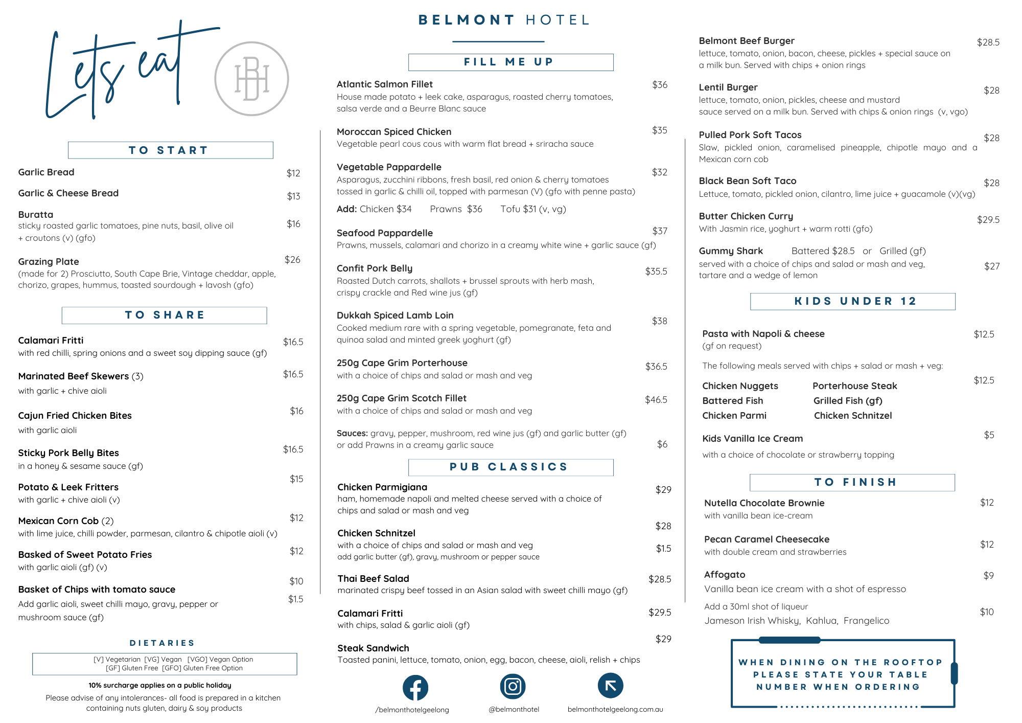 Geelong Restaurant & Bar Menus - Belmont Hotel