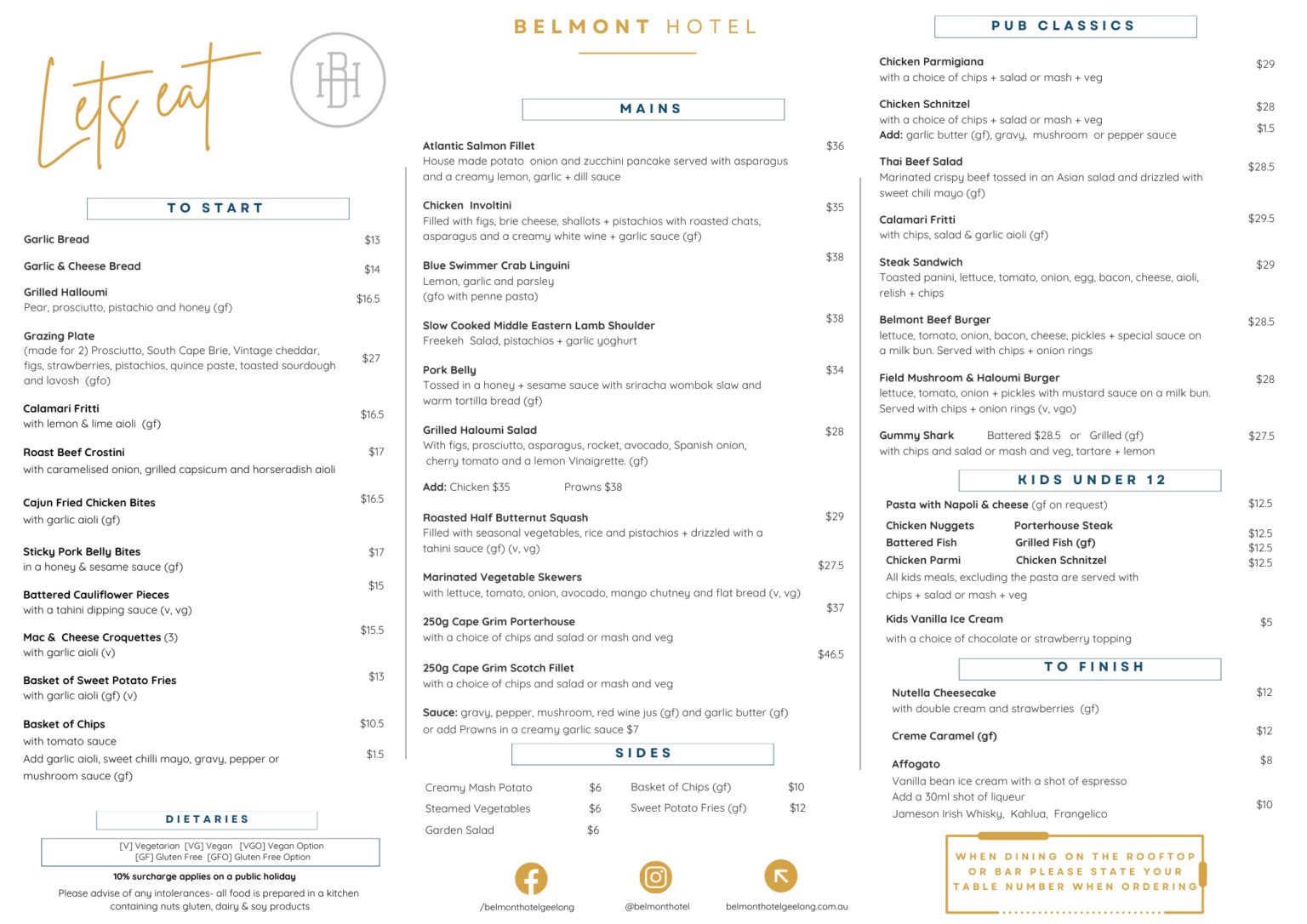 Geelong Restaurant & Bar Menus - Belmont Hotel