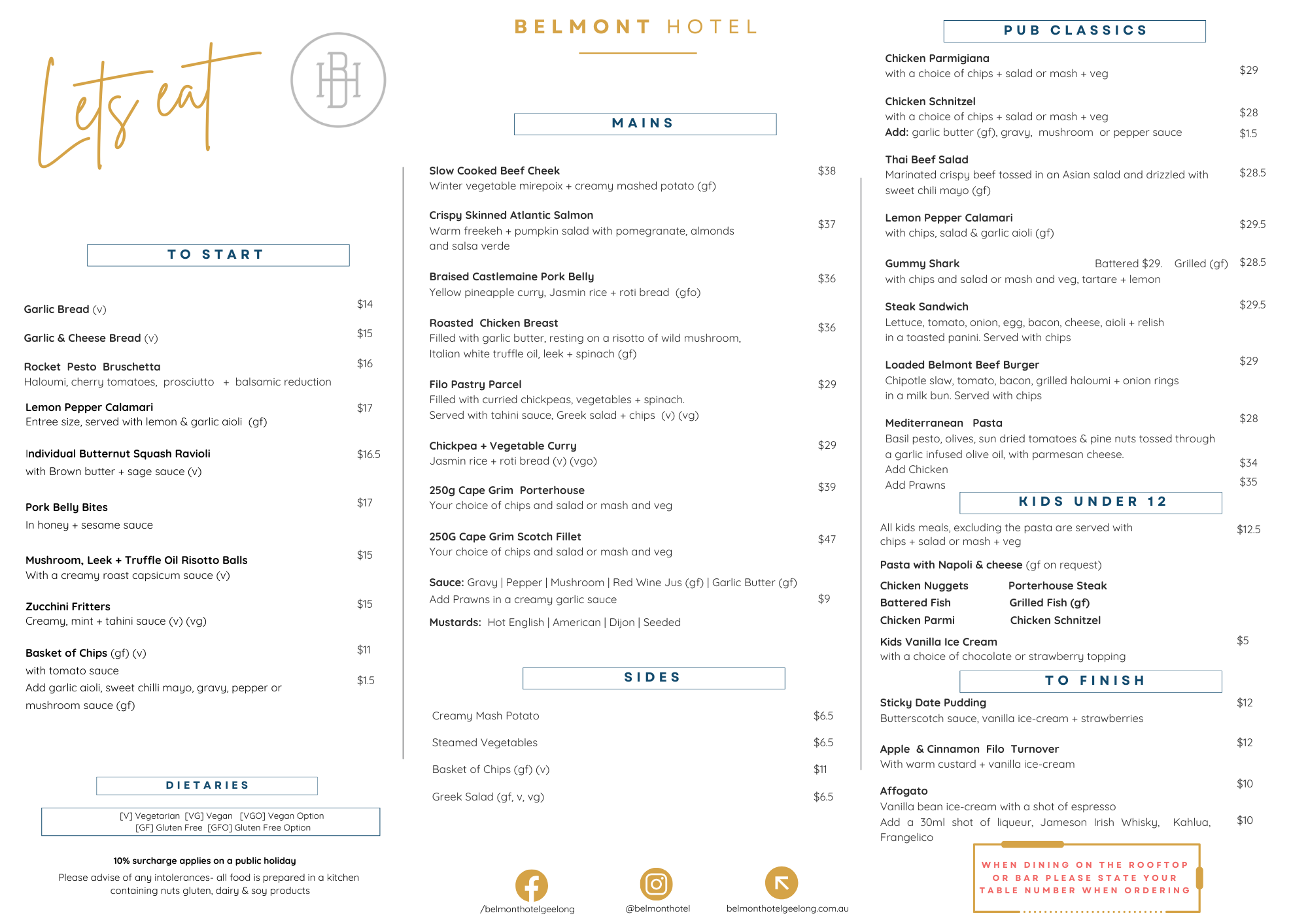 Geelong Restaurant & Bar Menus - Belmont Hotel